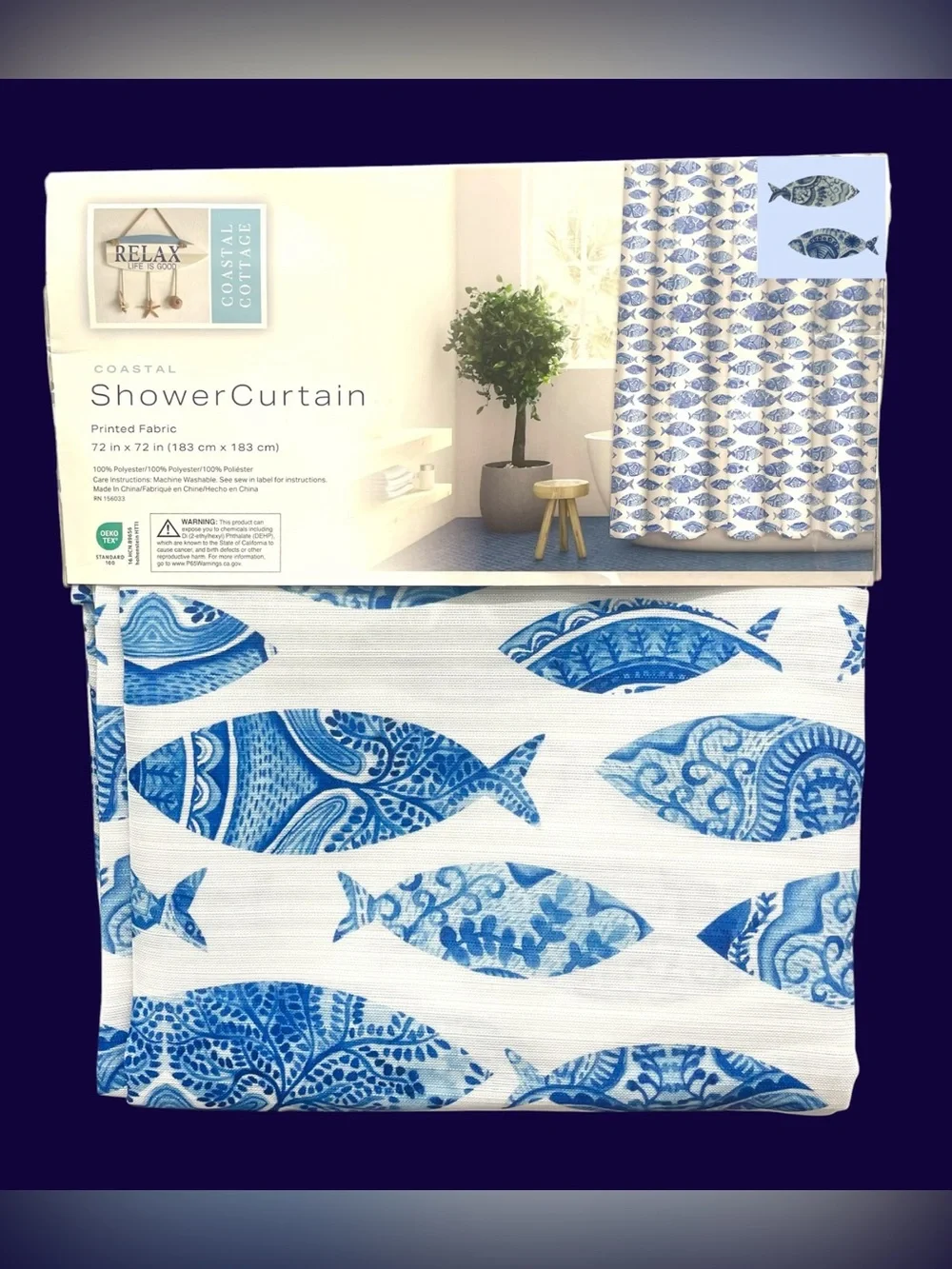 Coastal Cottage | Bath | Blue Fish Shower Curtain Ocean White Lt Dk ...
